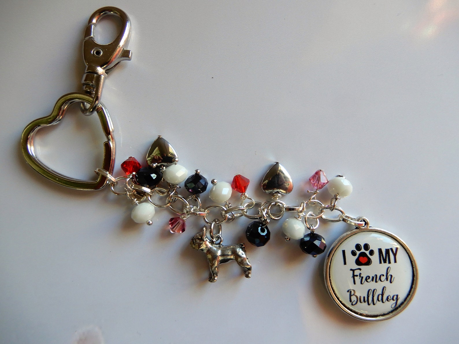 French Bulldog Key Chain.i Love My French Bulldog, Beaded Key Chain ...