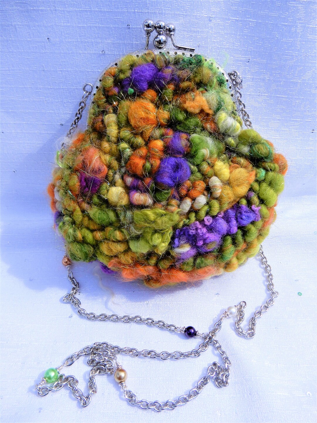 Art Yarn Purse,kiss Frame,pansy, Art Yarn Locks, Boho Purse, Fairy Bag ...