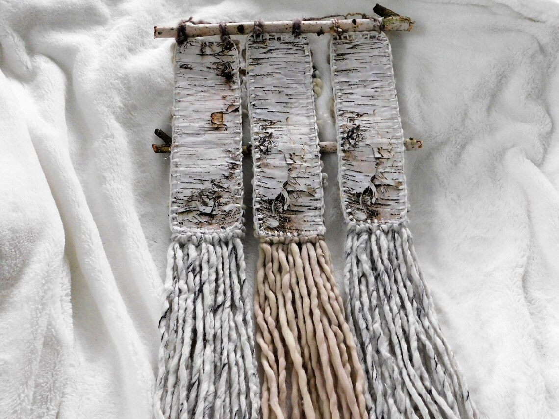 White Birch Bark Wall Hanging, Art Yarn Wall Hanging, Birch Branch ...