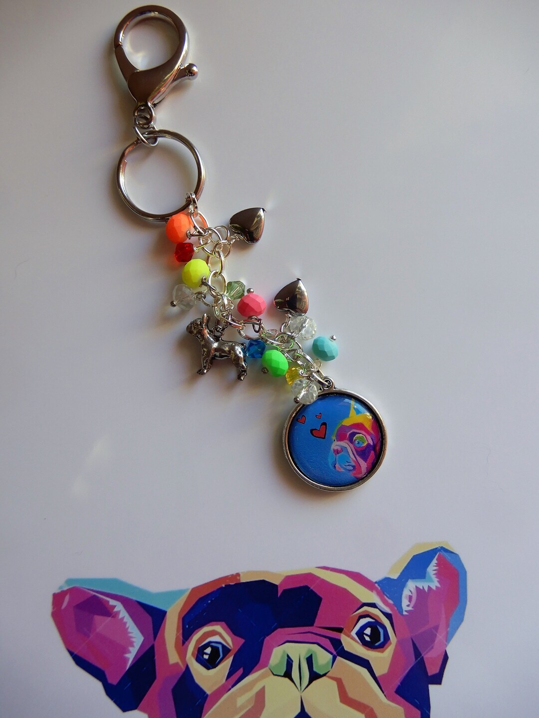 French Bulldog Key Chain.i Love My French Bulldog, Beaded Key Chain ...