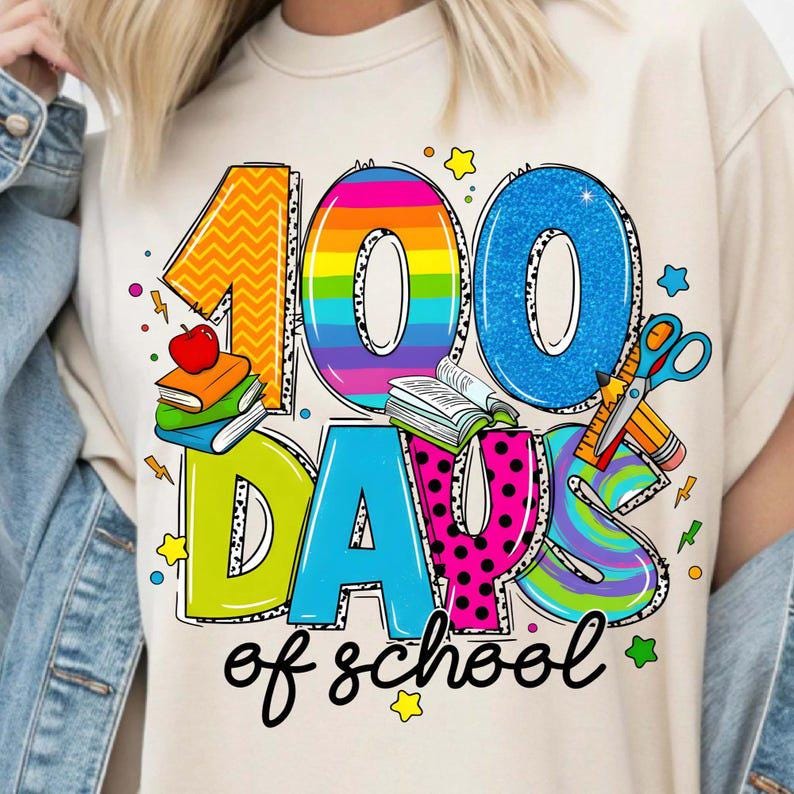 100 Days of School PNG, Teacher Student Shirt Design, Cute School ...