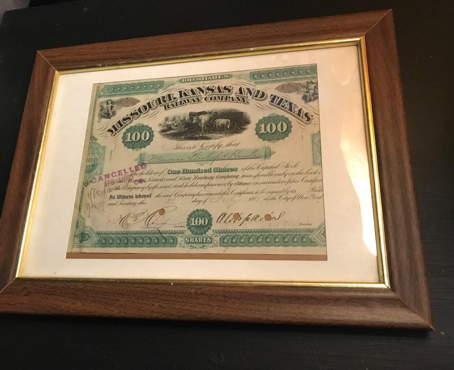 Antique Stock Certificate, Railroad Company Stock, Cherubs and Cows ...