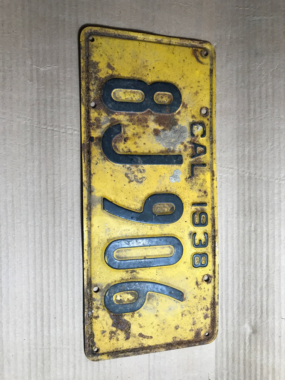 1938 California License Plate - Yellow With Black Numbers, Vintage Car ...