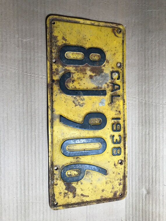 1938 California License Plate Yellow With Black Numbers - Etsy