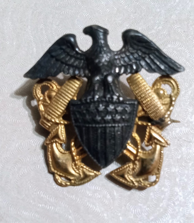 Vintage WW2 Navy Shield Anchor Sterling Silver and Gold Wings - Etsy