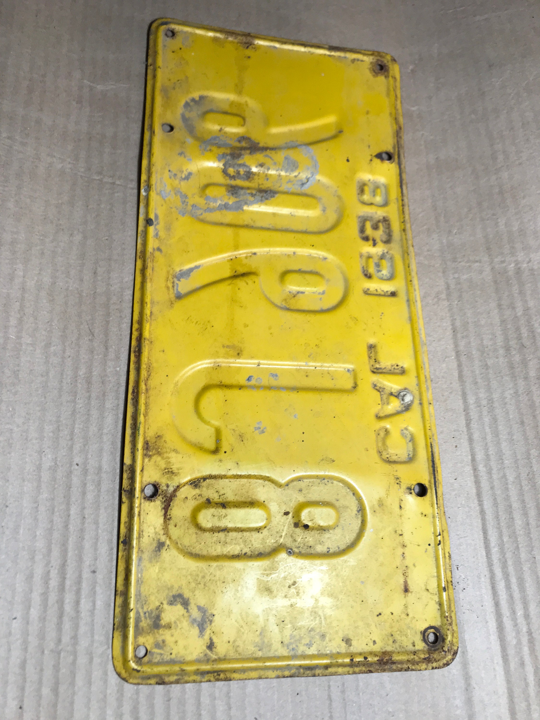 1938 California License Plate - Yellow With Black Numbers, Vintage Car ...