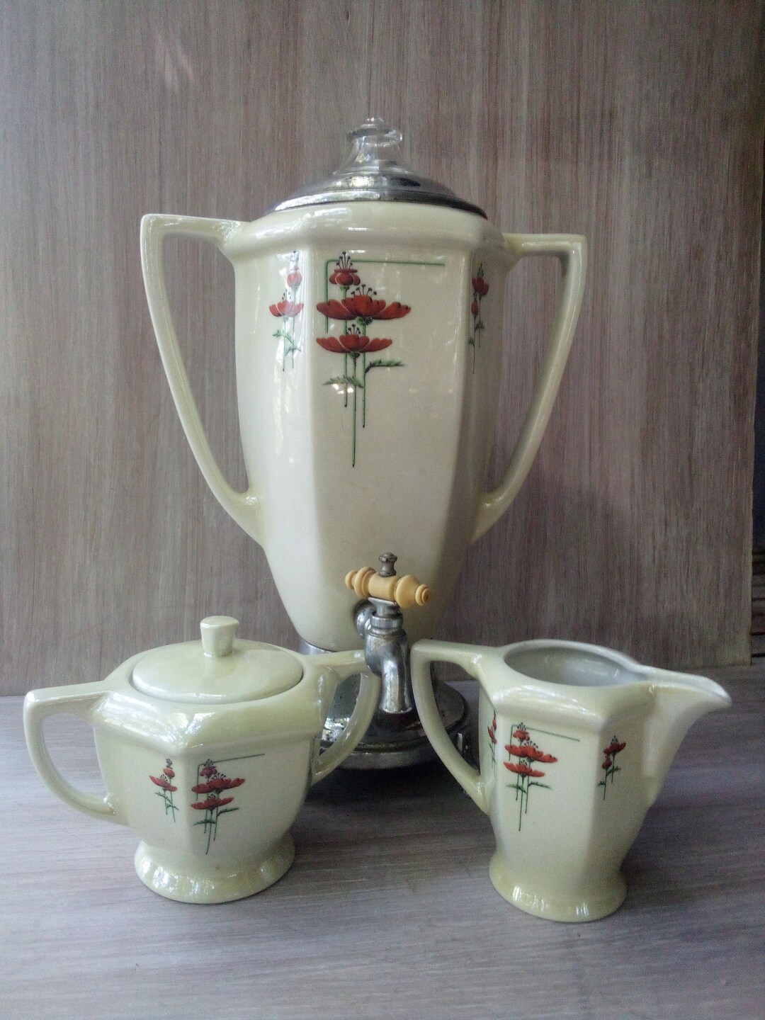 Poppy Pattern Percolator Coffee Maker Urn With Matching Sugar Bowl and ...