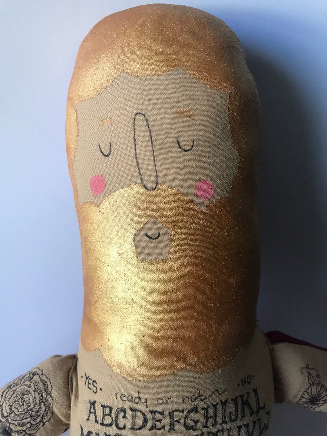 One of a Kind Art Doll Large Painted Tattooed Plush Doll Metallic Hair ...