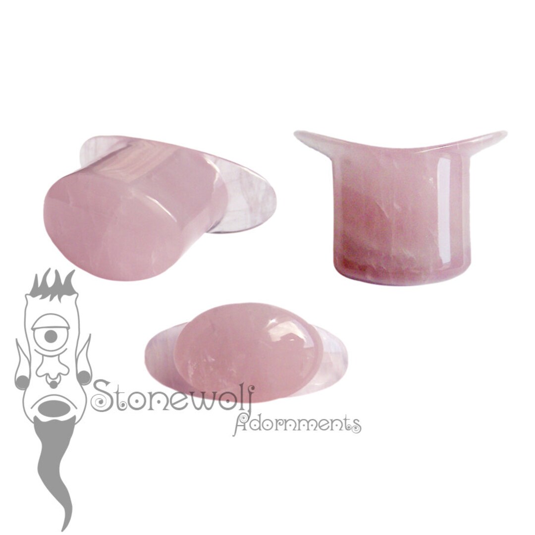Rose Quartz Stone Oval Labret Plug for Stretched Lip Piercings Handmade ...