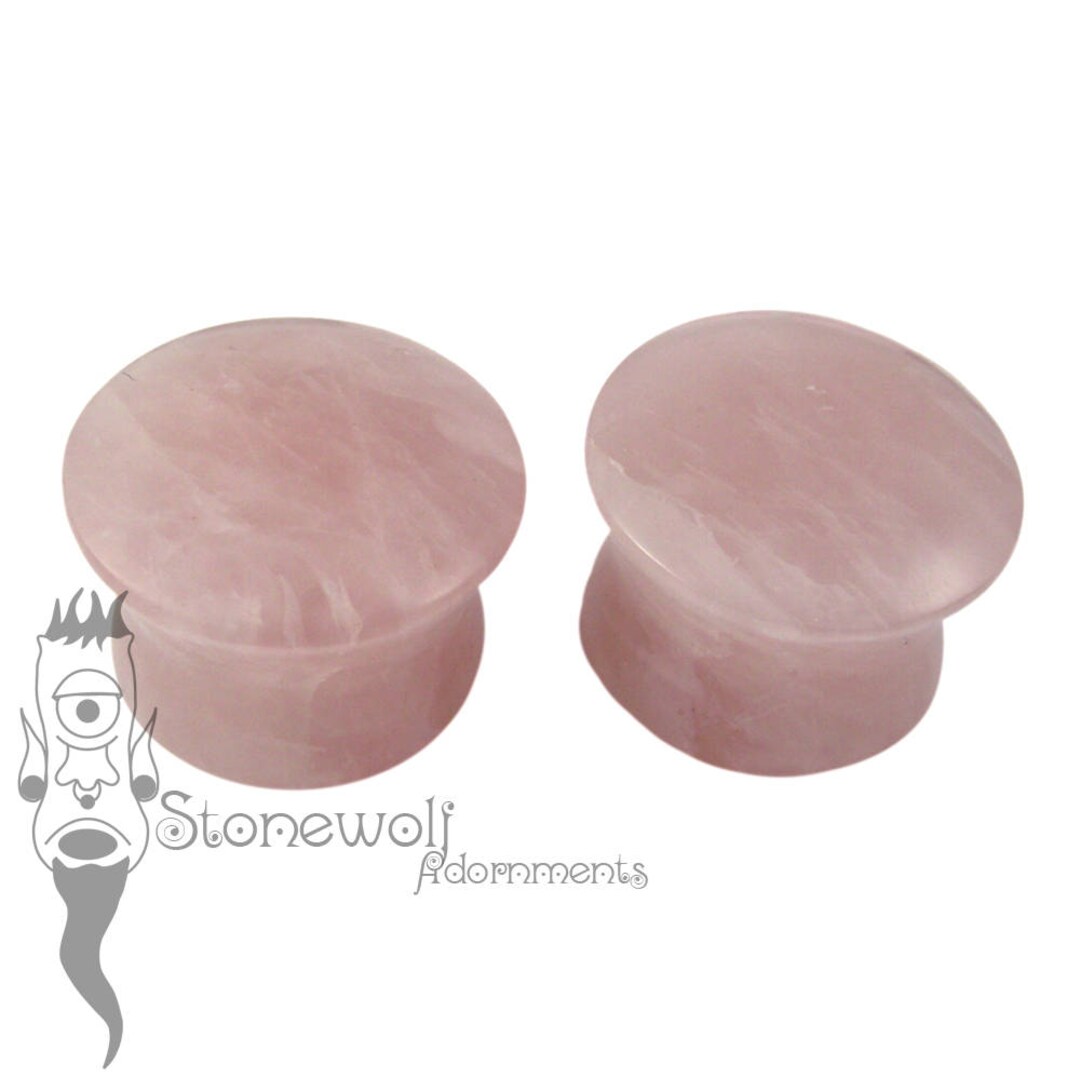 Rose Quartz 18mm Trumpet Flared Plugs for Stretched Ears Piercings ...