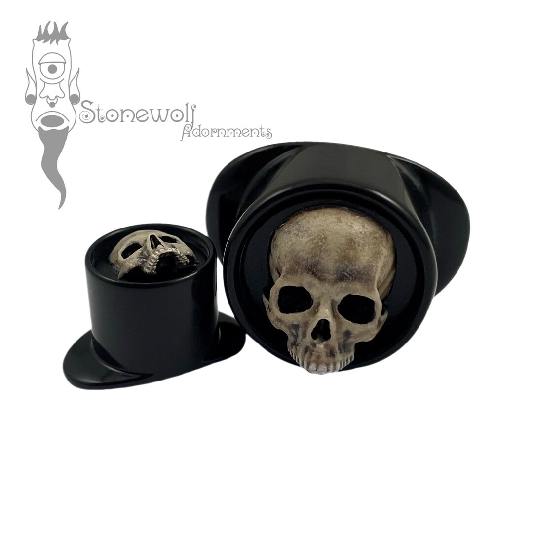 Delrin Lip Plug With Hand Painted Skull Inlay Curved T-back Made to ...
