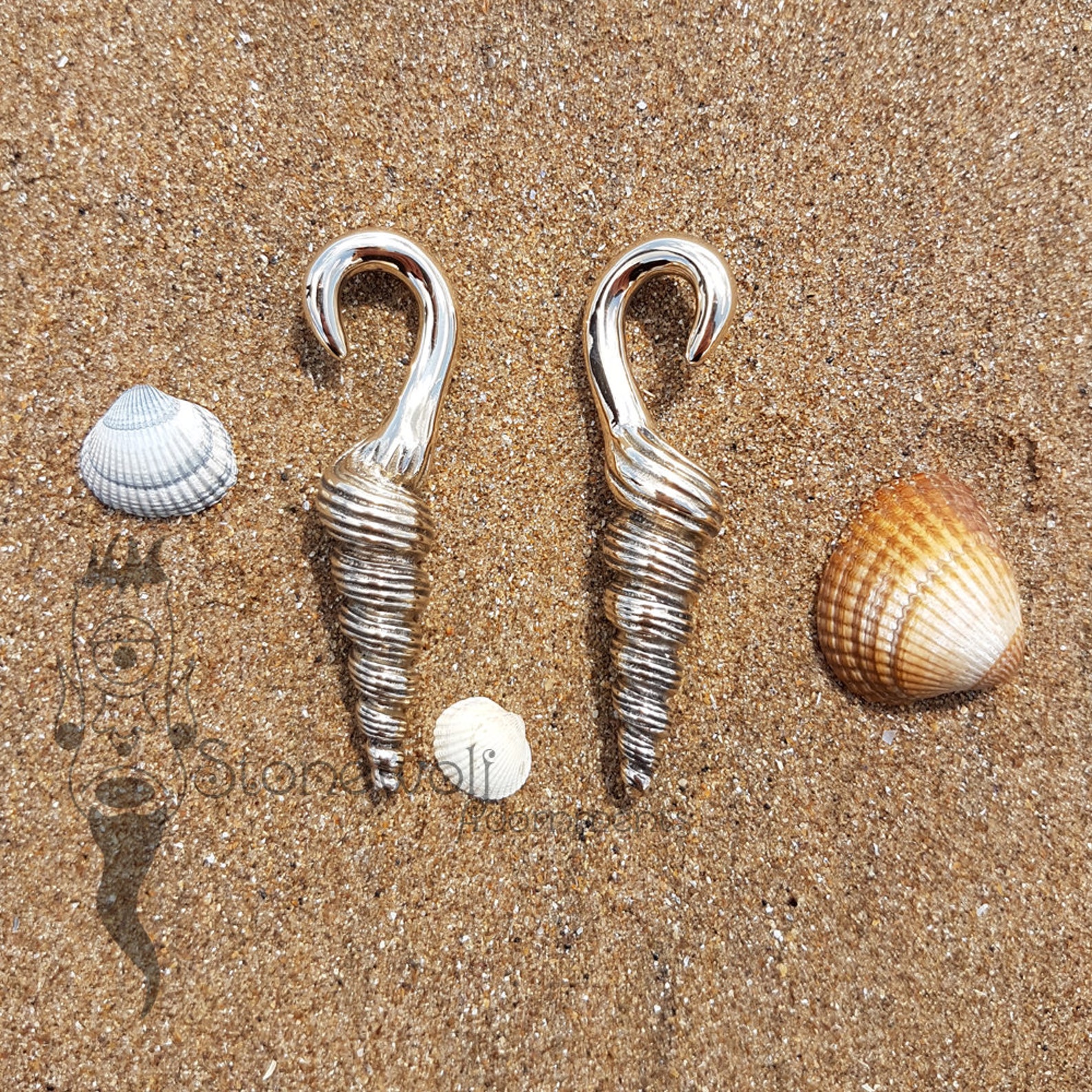 Pair of Seashell Ear Weights for Stretched Lobes in Bronze | Etsy