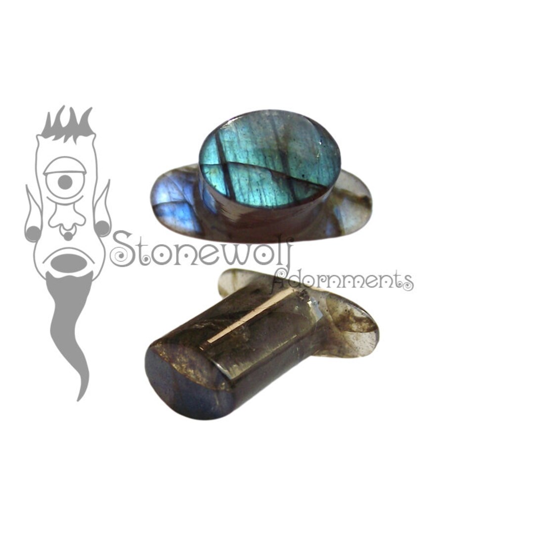 Labradorite Stone Oval Labret Plug for Stretched Lip Piercings Handmade ...
