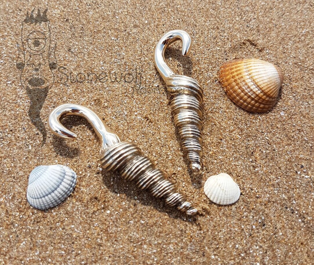 Pair of Seashell Ear Weights for Stretched Lobes in Bronze Hangers ...