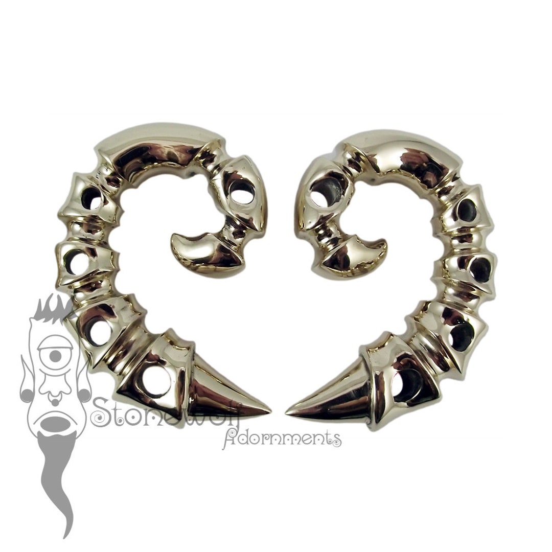 Pair of Bronze Spinal Ear Weights for Stretched Lobes Spiral Hangers ...