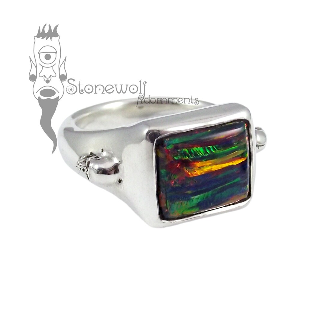 Square Stone Signet Ring With Skulls 925 Sterling Silver - Etsy