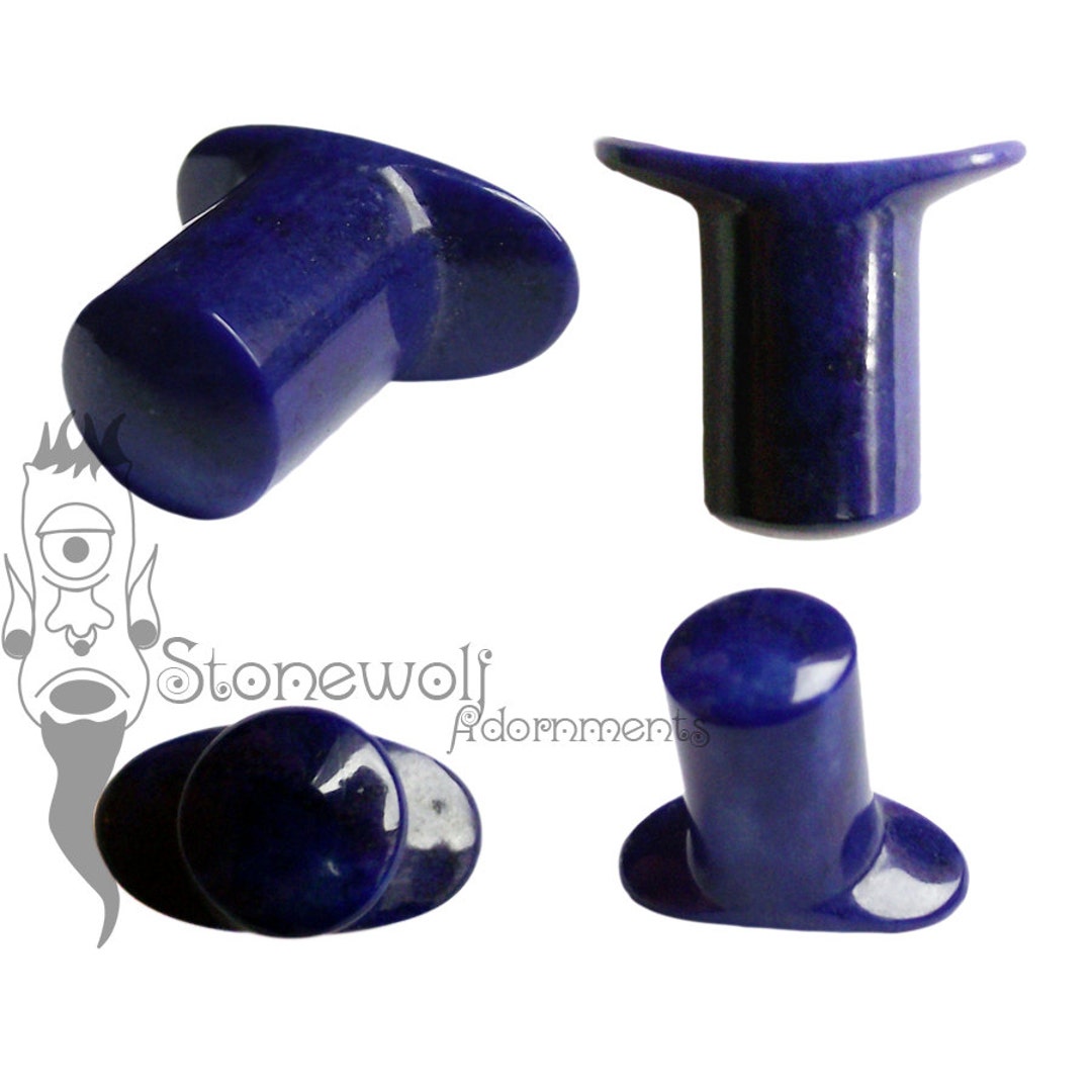 Lapis Lazuli Stone Round Labret Plug for Stretched Lip Piercings ...