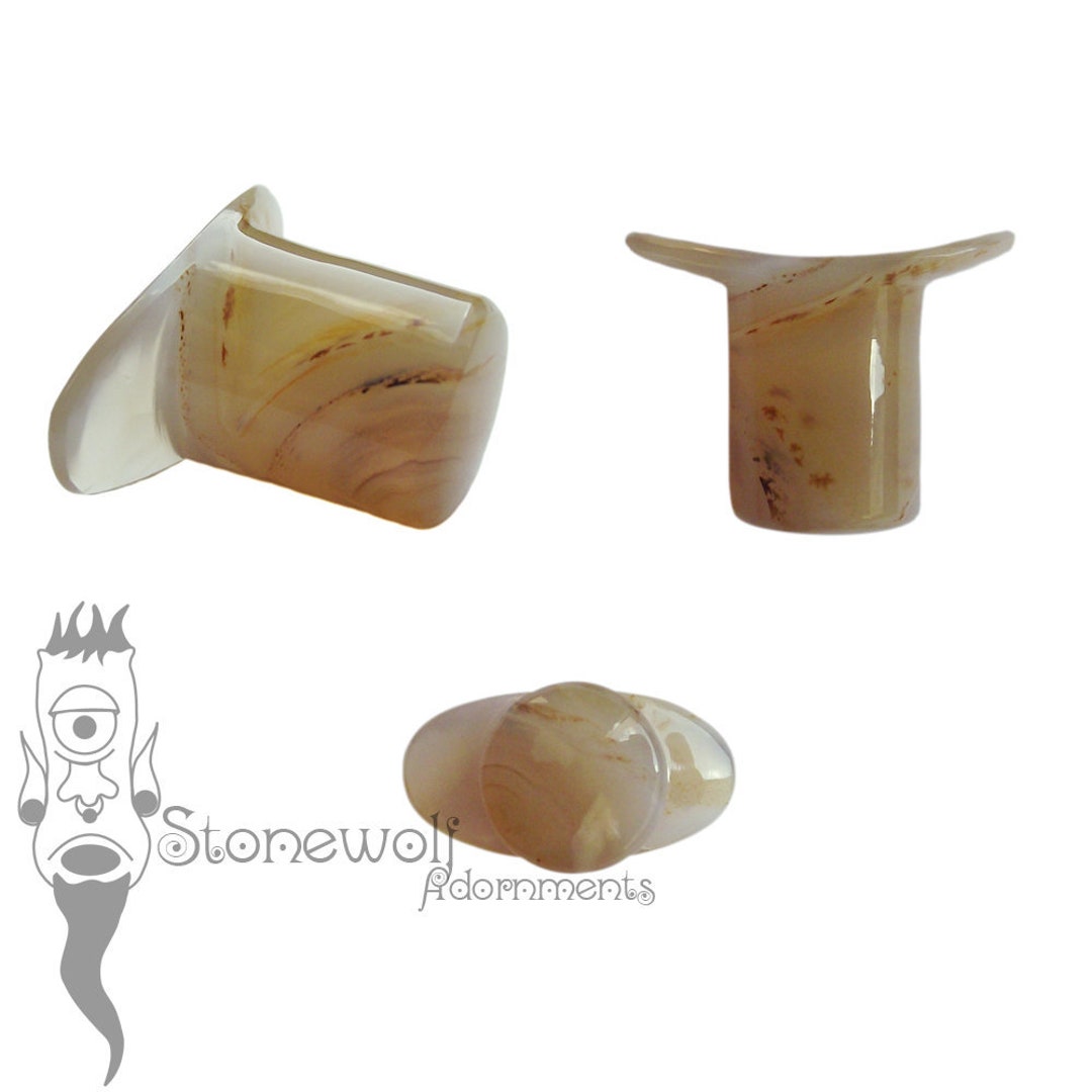 Banded Agate Stone Round Labret Plug Made to Order for Stretched Lip ...