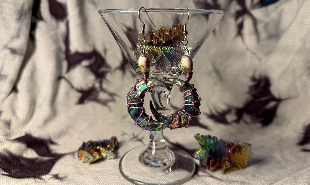 Macrame Abalone Shell Moon Earrings - Etsy