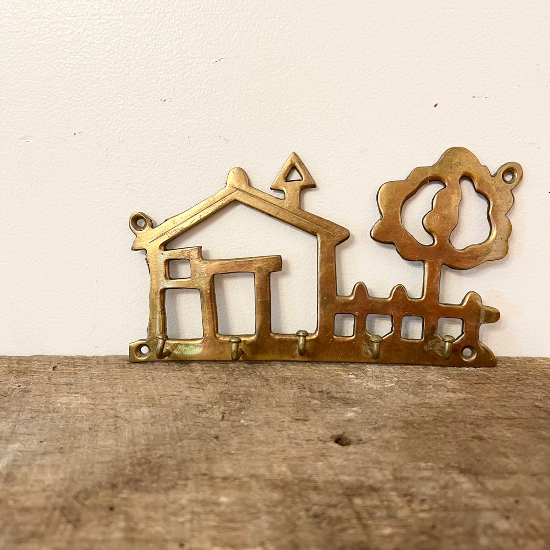 Vintage Brass House Key Rack / Brass Home Key Holder / 1980s Key Rack ...