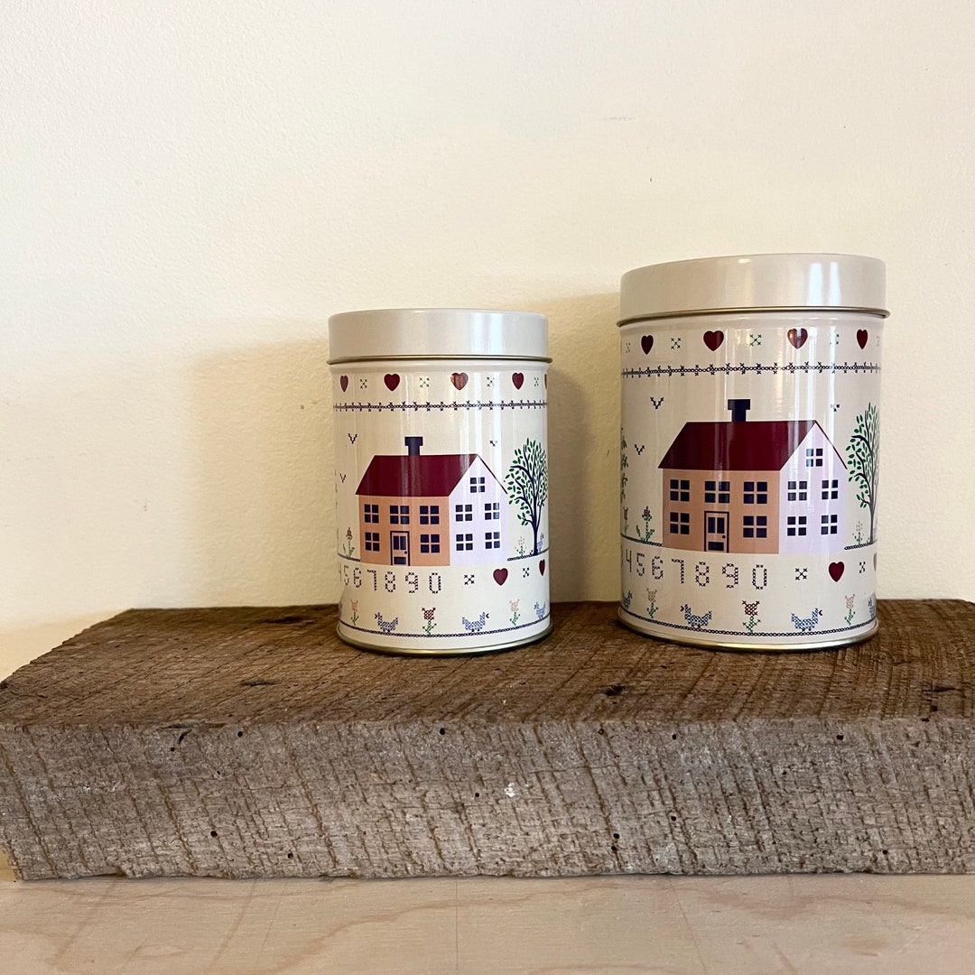 Vintage Pair of House Tins / Vintage Cans With Farm House / Folk Art ...