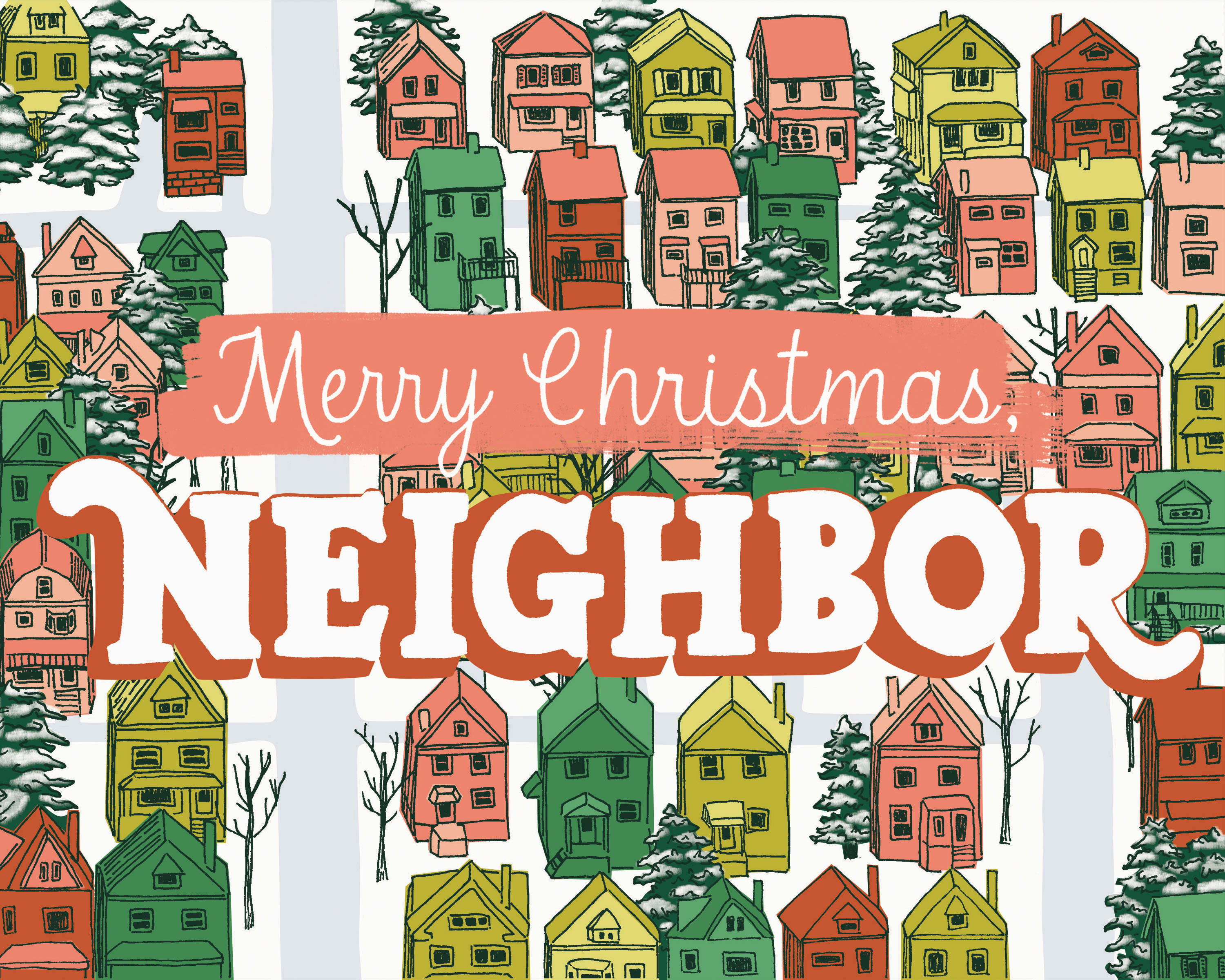 Merry Christmas, Neighbor Illustrated Holiday Greeting Card - Etsy