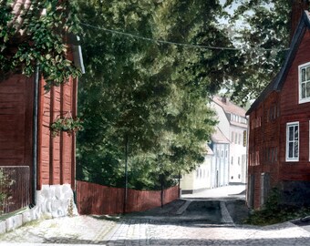 Old Town Street Oil Pastel and Mixedmedia Art Cityscape - Etsy