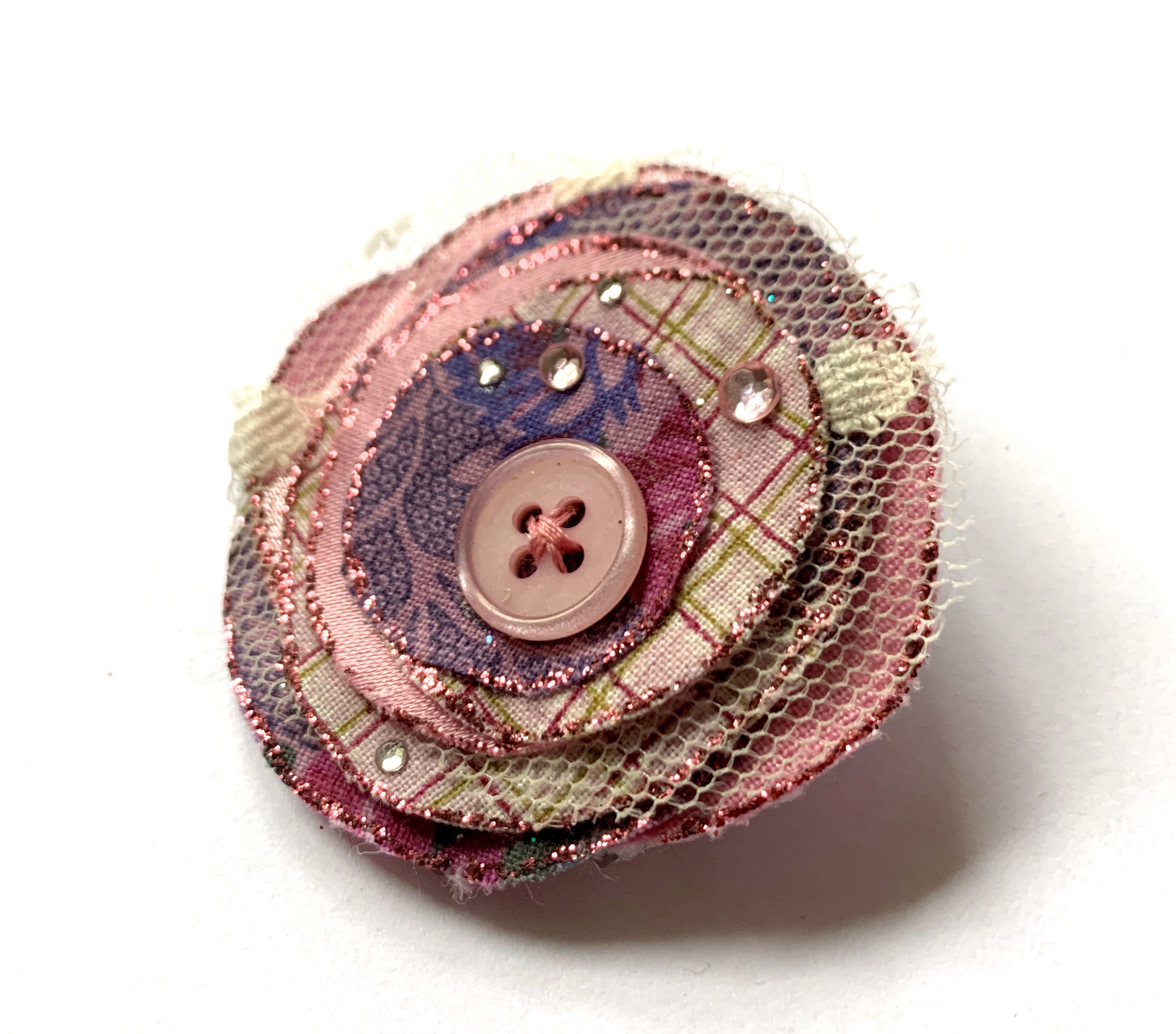 Pink Mini Handmade Flower Brooch, Upcycled Fabrics, Summer, Spring ...