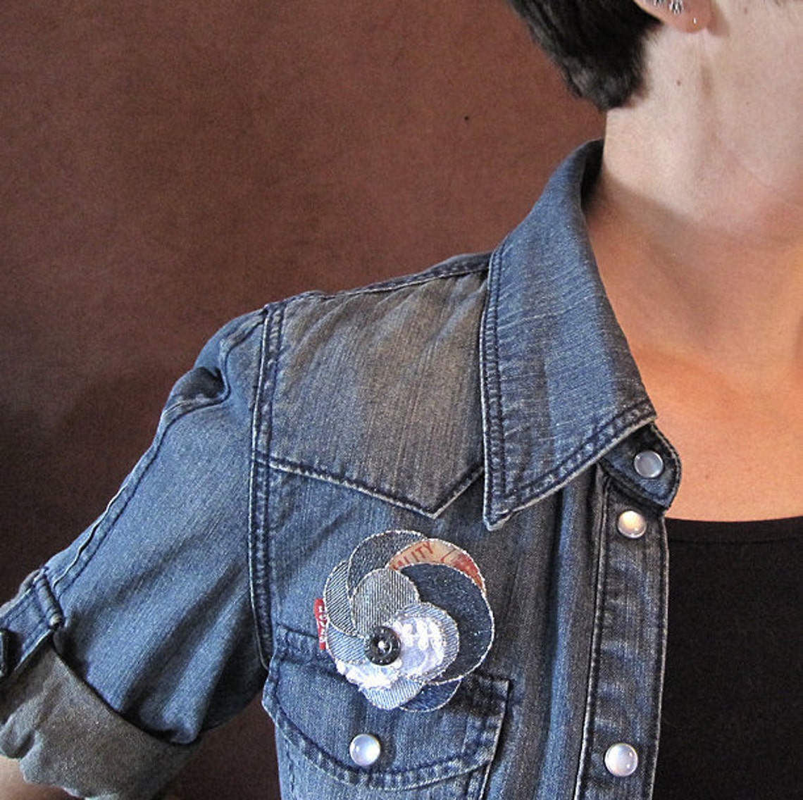 Upcycled Flower Made of Denim Fabric - Boho Jewelry, Jeans, Hair ...