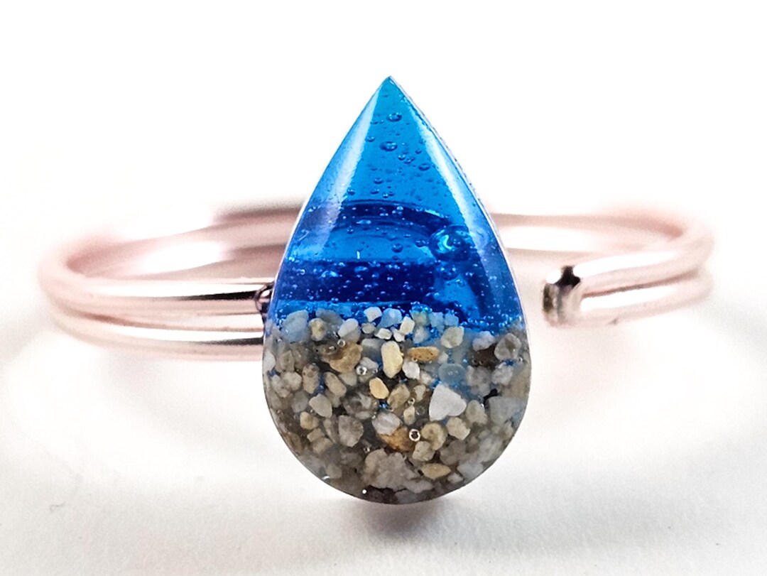 Blue Water Hawaiian Beach Sand Rose Gold Adjustable Ring, Anti-tarnish ...