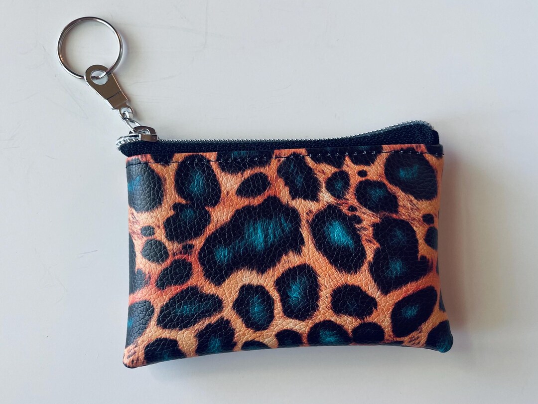Brown Teal Cheetah Keychain Wallet, Cheetah Keychain Pouch, Mini Wallet ...