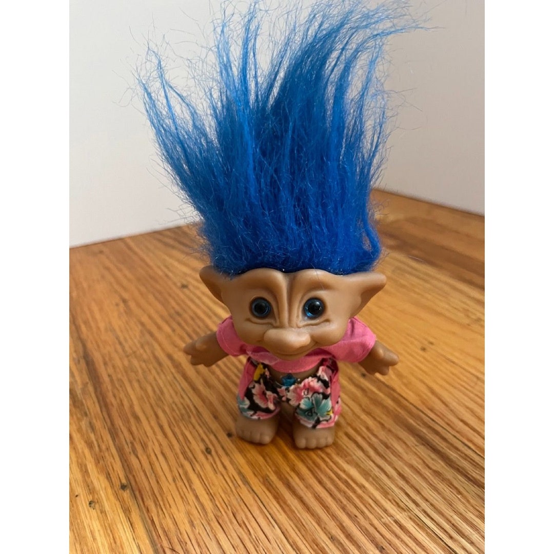 Vintage Blue Hair + Blue Star Belly Jewel Ace Novelty Co Troll With ...