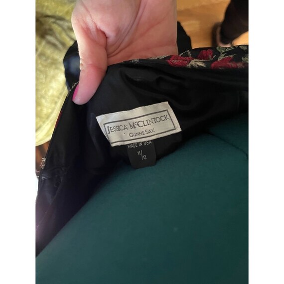 80s-90s Rose Embroidered Black Satin Formal Dress wit… - Gem