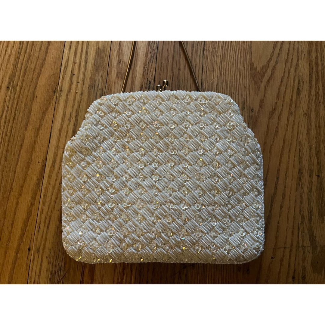 Vintage 1950s Small White Beaded Clutch Richere Bag by Walborg With ...