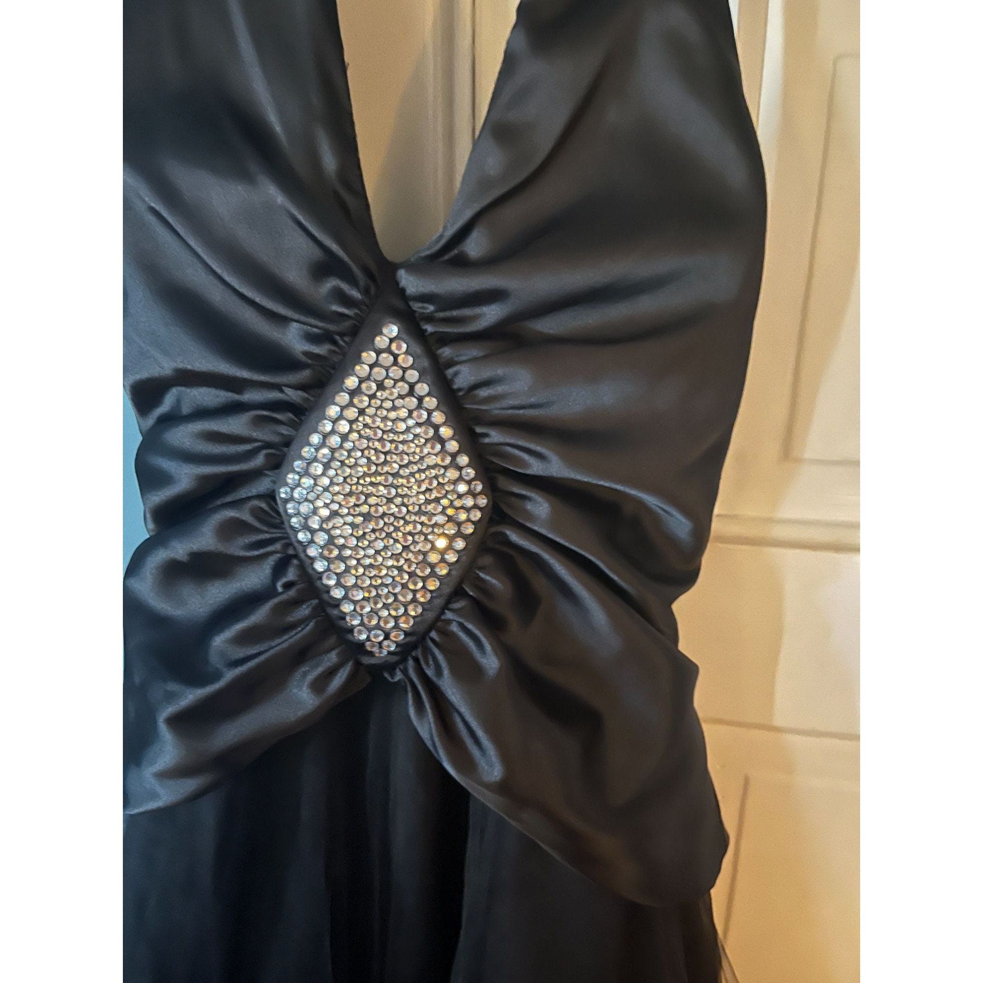 Vintage 90s Black Goth Halter Top Ball Gown With Rhinestone ...