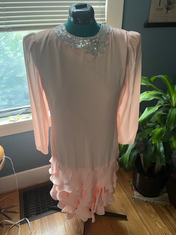 Vintage 80s Peach Beaded Floral Design Long Sleeved Dress With - Etsy
