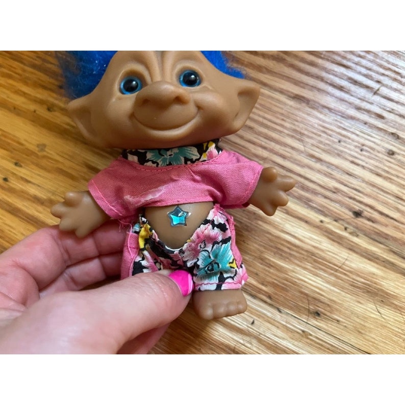 Vintage Blue Hair + Blue Star Belly Jewel Ace Novelty Co Troll With ...