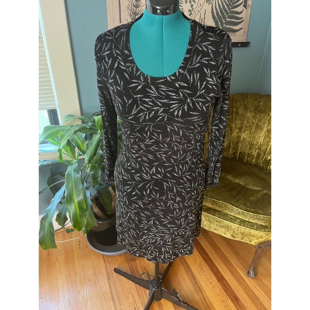 Vintage 90s Midi Black Body Hugging Gown With Subtle Glitter Waves ...