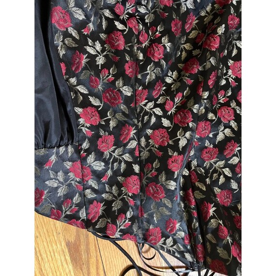 80s-90s Rose Embroidered Black Satin Formal Dress wit… - Gem