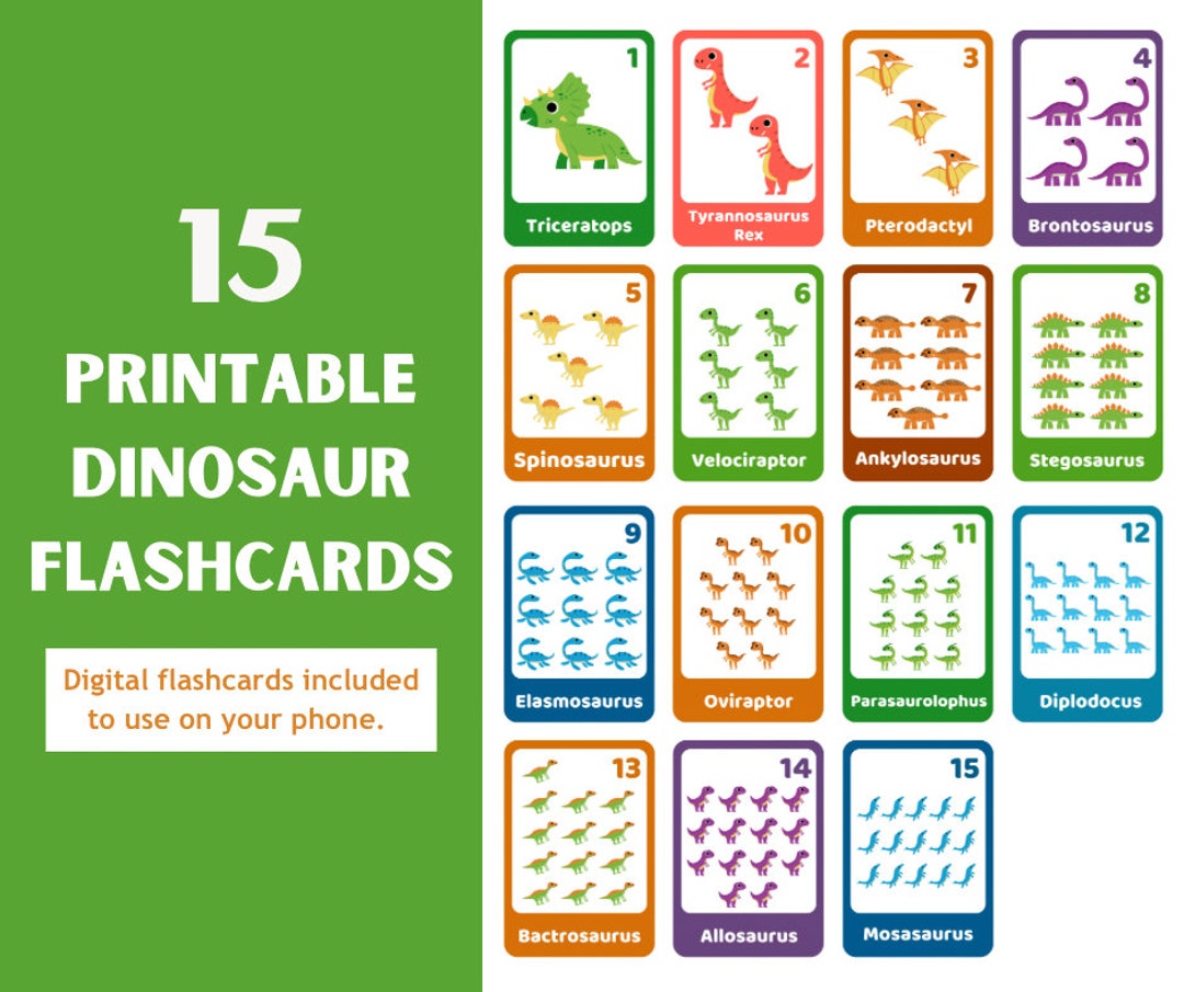 Printable Dinosaur Counting Flashcards - Etsy