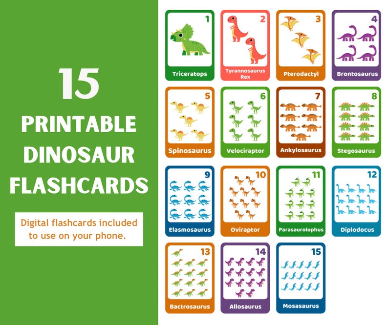 Printable Dinosaur Counting Flashcards - Etsy