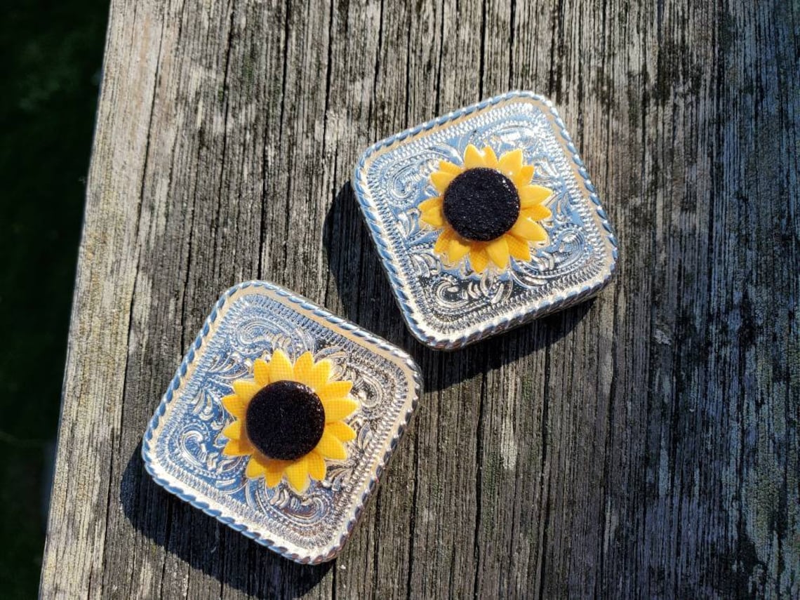 Sunflower conchos sunflower tack sunflower concho set | Etsy