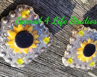 Sunflower Conchos, Sunflower Tack, Sunflower Concho Set, Floral Concho ...
