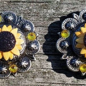 Sunflower Conchos, Sunflower Tack, Sunflower Concho Set, Floral Concho ...