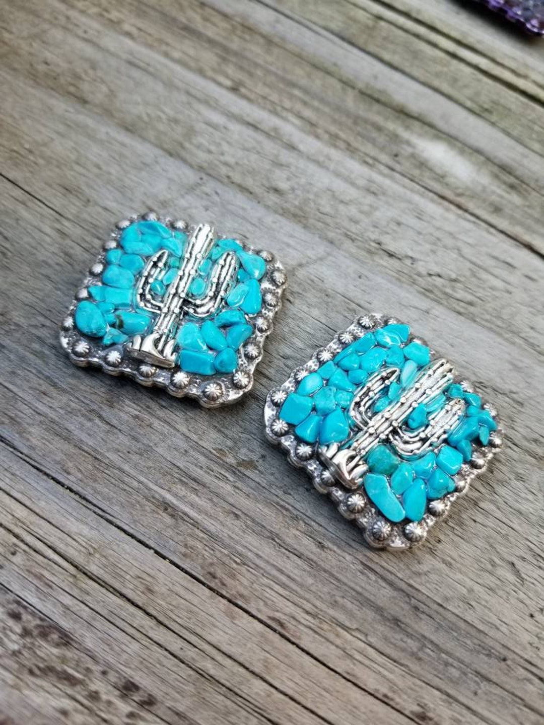 Cactus Stone Inlay Custom Concho, Turquoise Inlay Stone Concho - Etsy
