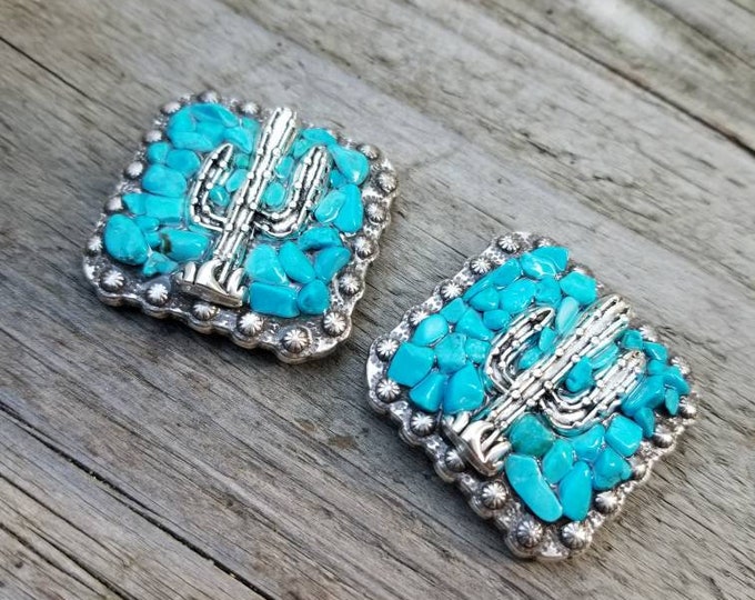 Cactus Stone Inlay Custom Concho Turquoise Inlay Stone Concho | Etsy