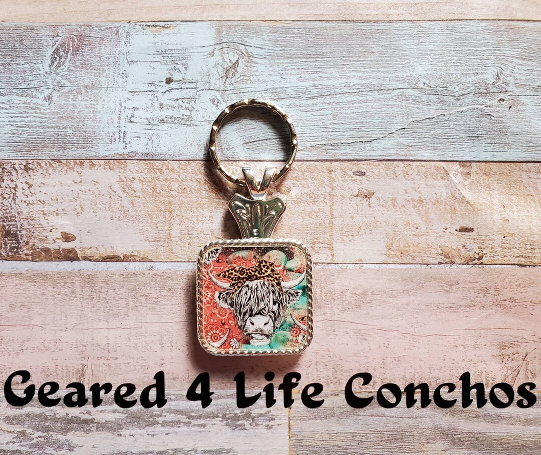 Highland Cow Custom Keychain, Concho for Tack, Bling Western Tack ...
