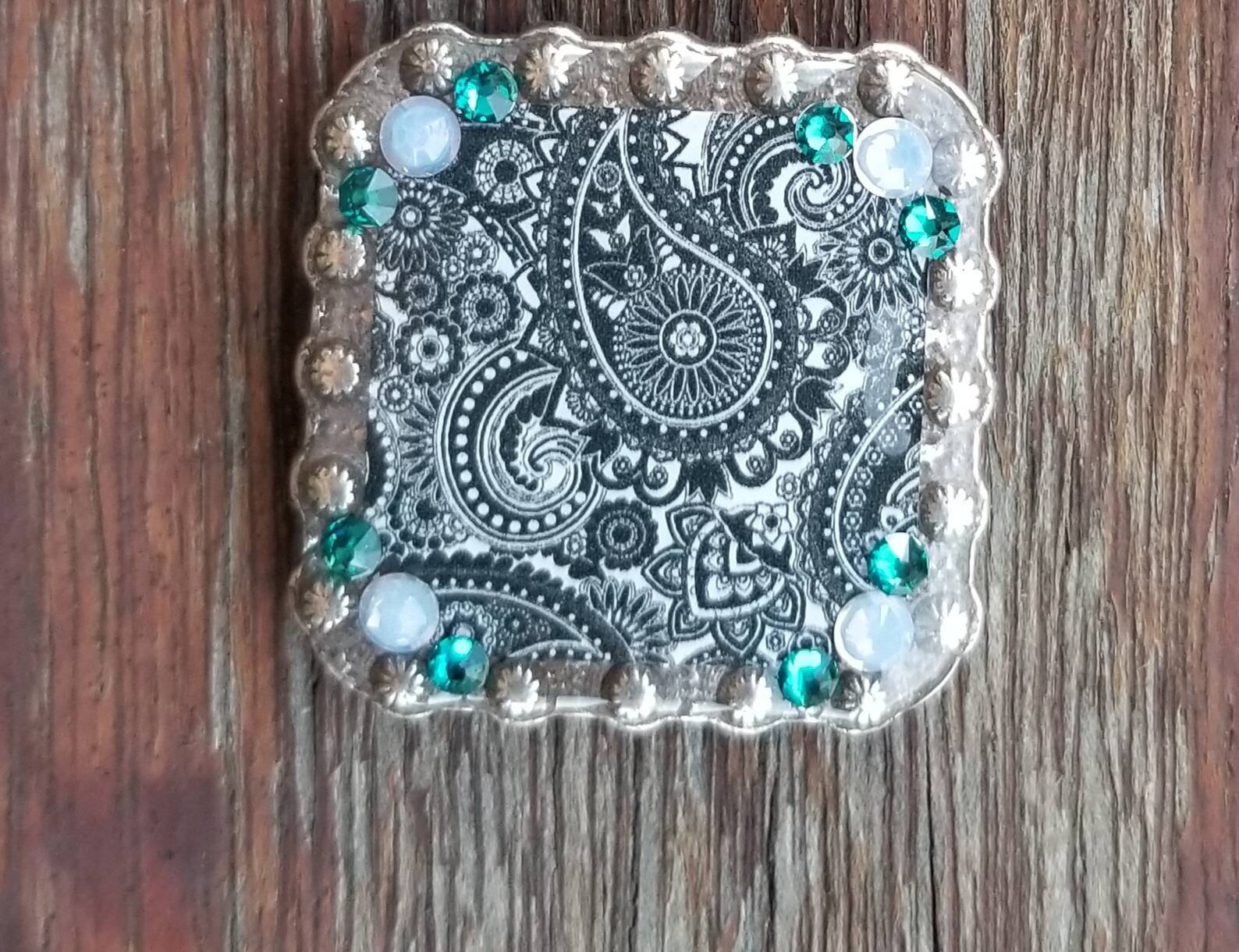 Black Paisley Print Swarovski Bling Conchos Unique Bling - Etsy