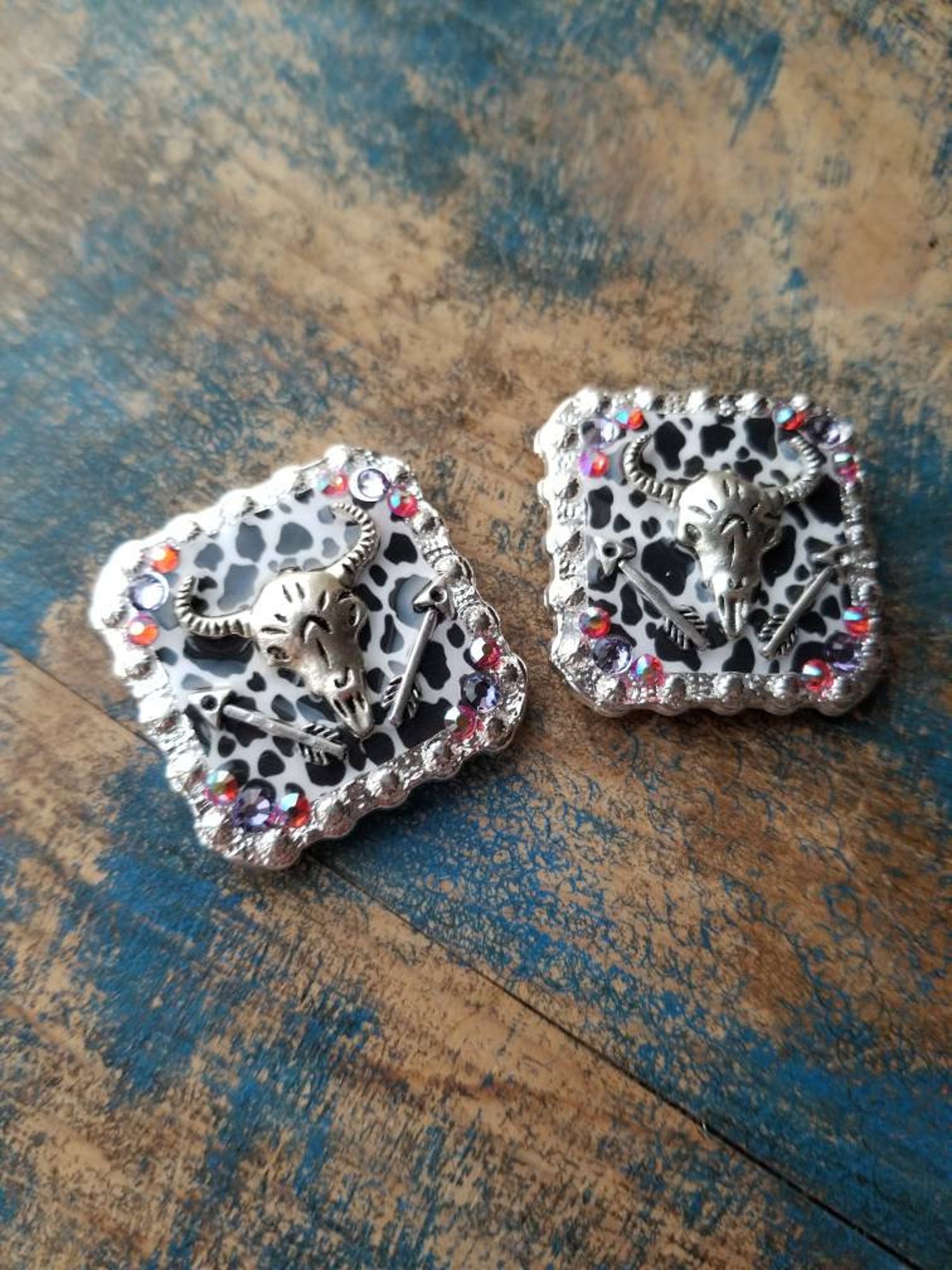 Cow print concho custom patterned concho set longhorn tack | Etsy