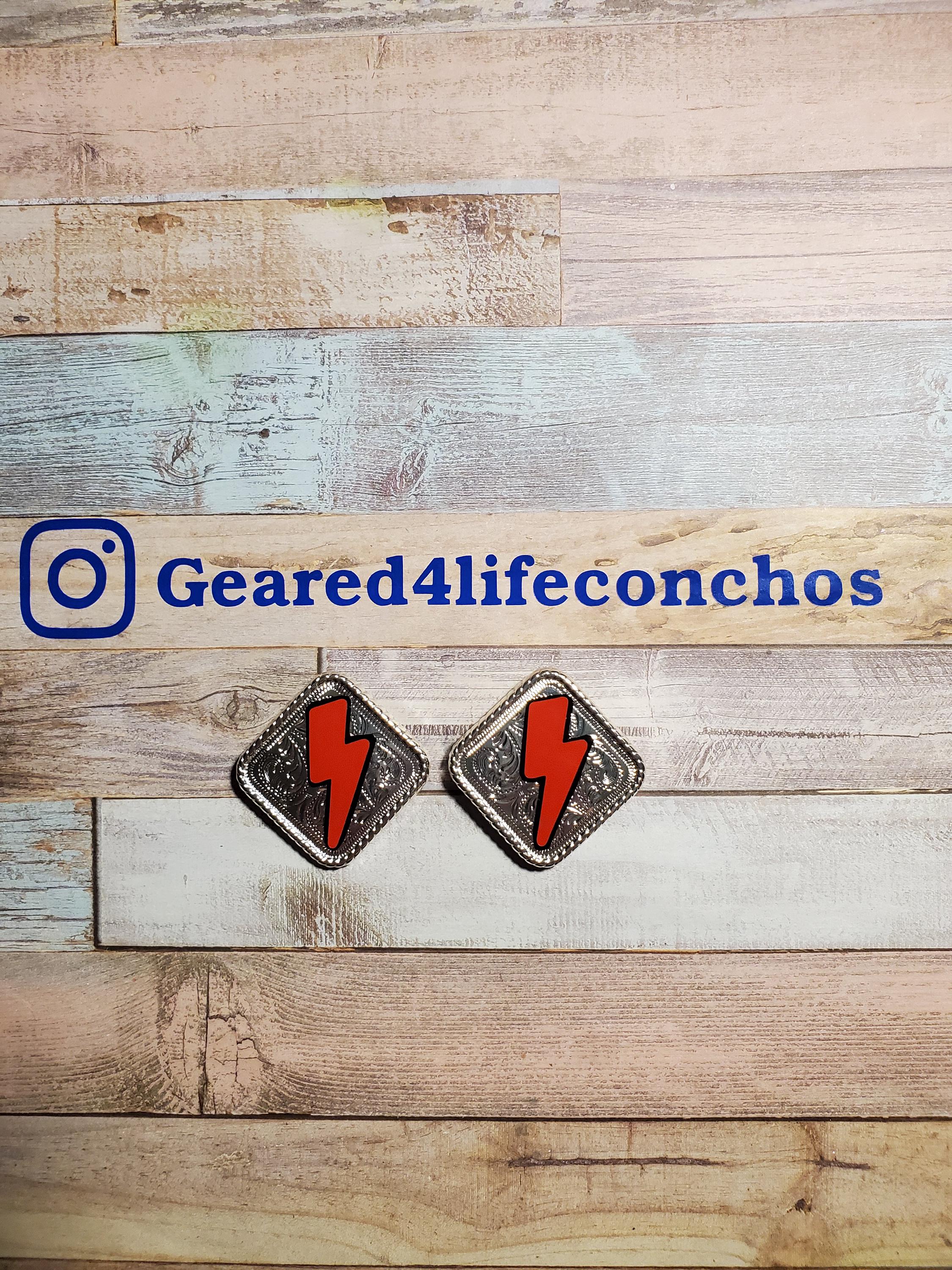 Lightning Bolt Tack Conchos, Red Outlined Lighting Bolt Set Red Tack ...